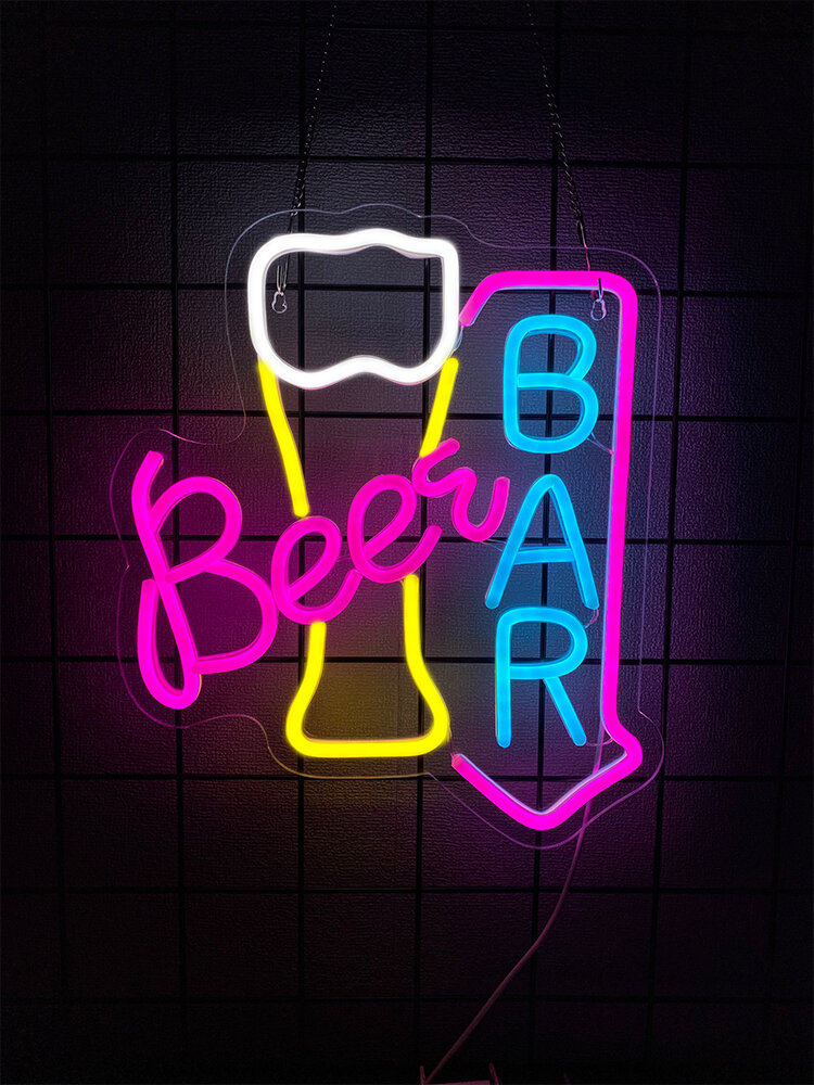 Неоновая вывеска для пивного бара Декоративные светодиодные лампы для стен Питание от USB Подходит для баров / Клубов(BAR)