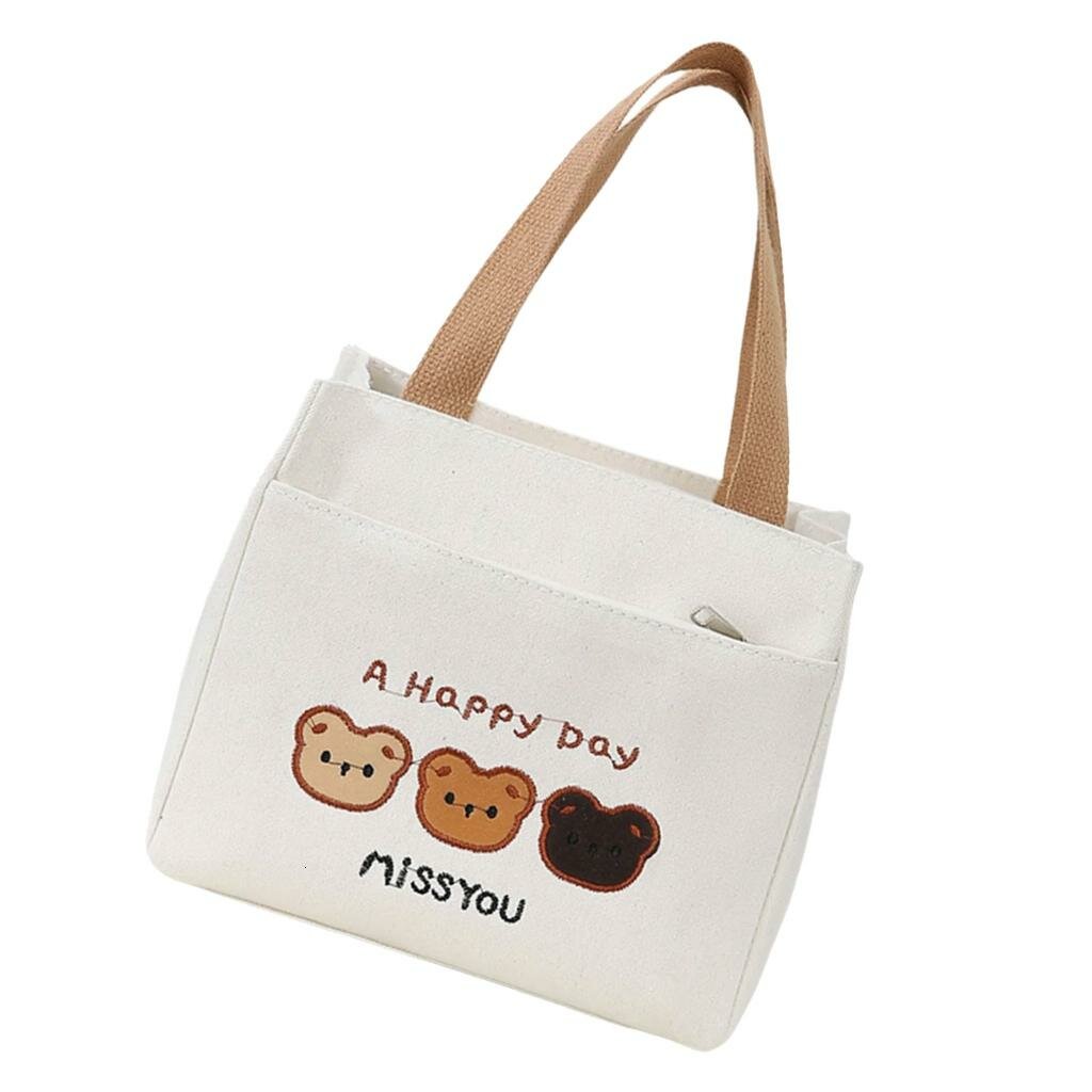 Художественная вышивка «Медведь» на холщовой сумке для ланча, 1