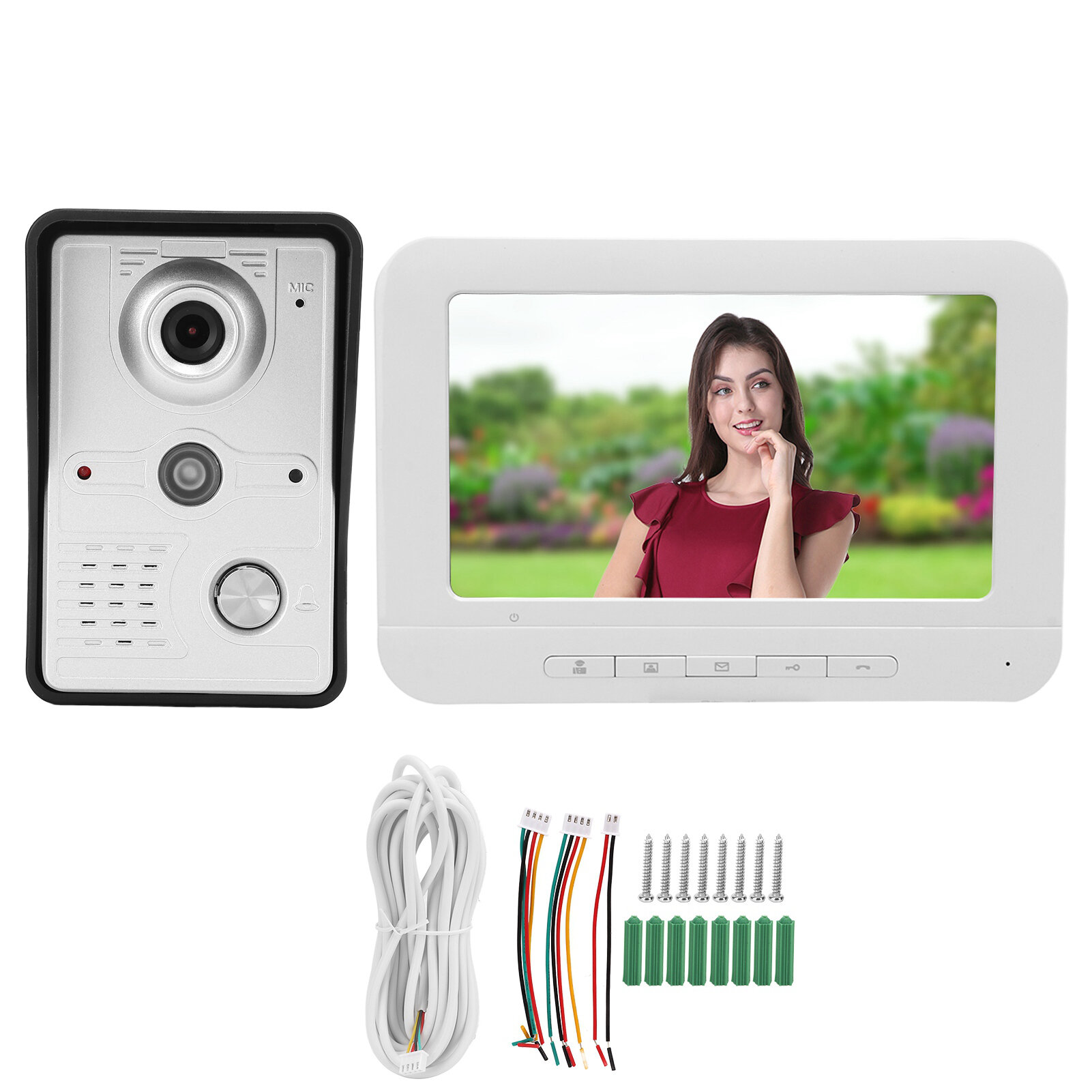 7-дюймовый видеодомофон с ночным видением, ИК-подсветкой, двусторонней аудиосвязью, дистанционным управлением и влагозащищенным звонком для безопасности дома, вилка 100–240 В.