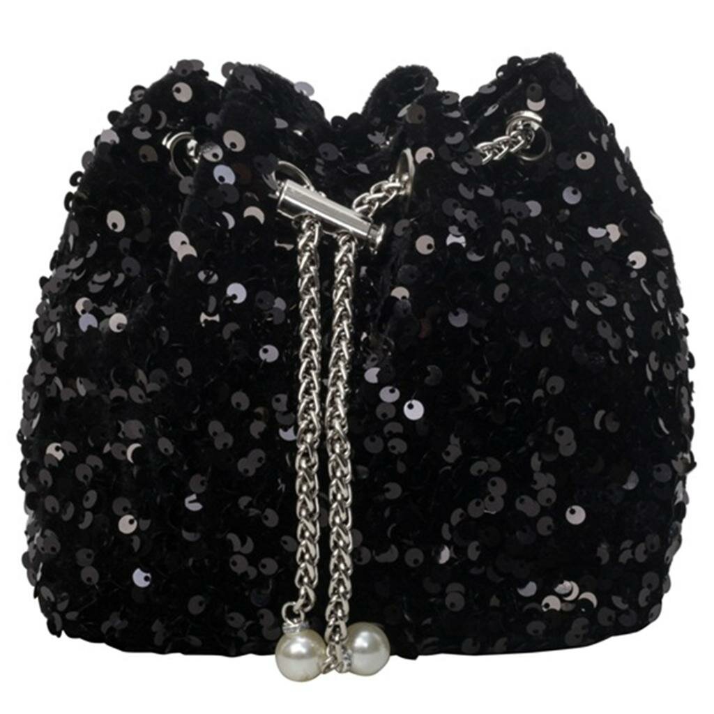 Блестящая стеганая сумка-ведро, Черный