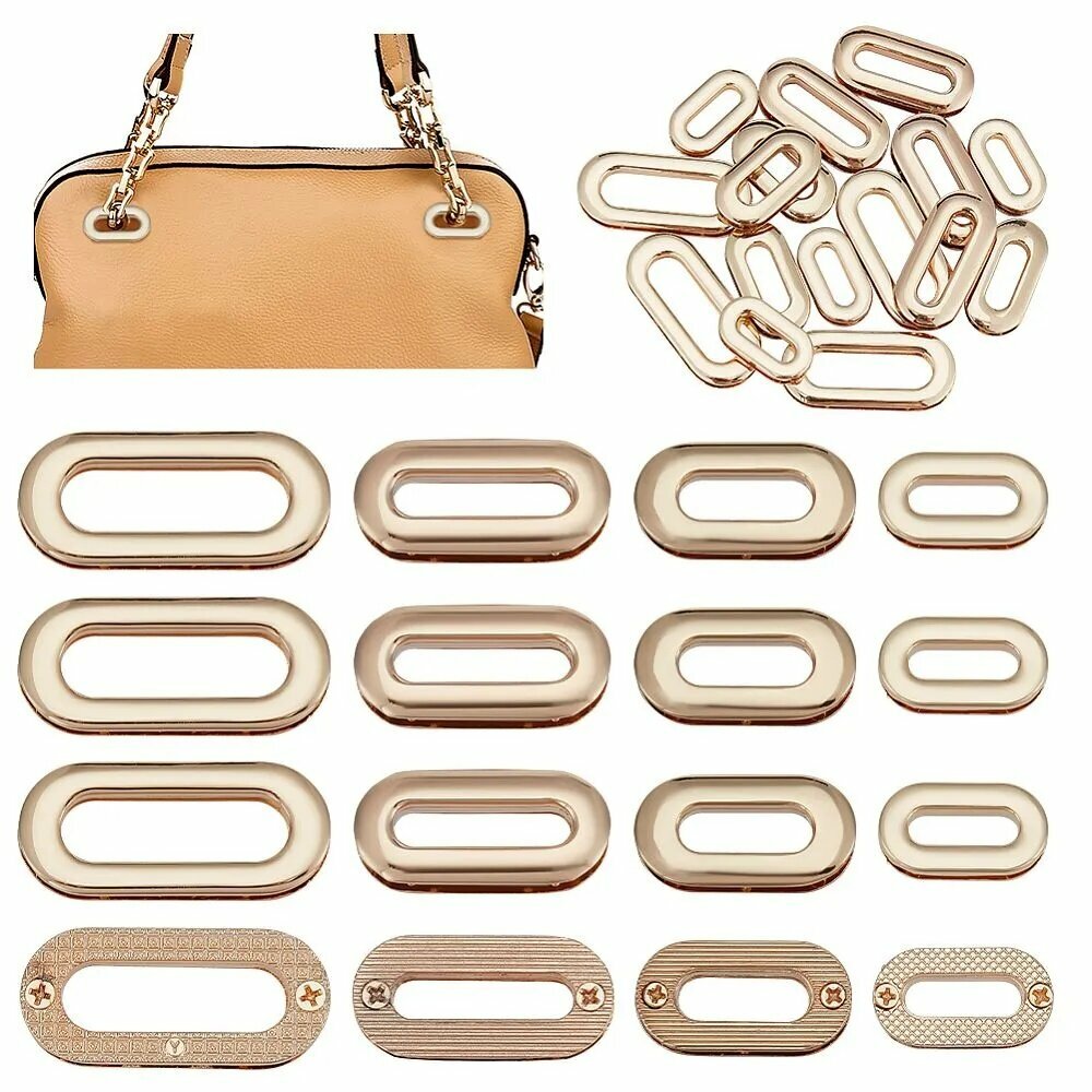 16 шт. 4 стильных люверсов из цинкового сплава для изготовления сумок, овальных, светло-золотистого цвета