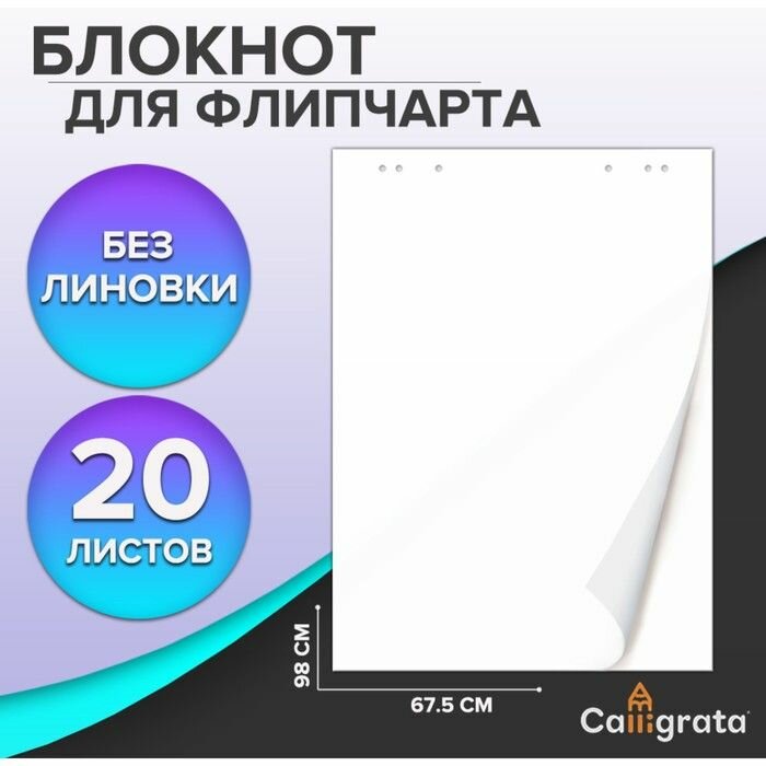 Блокнот для флипчарта, 67.5 х 98 см, 20 листов, 80 г/м, белизна 92%, белый, 1 шт.