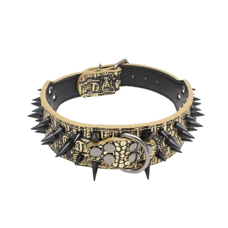 Вечный черный ошейник для собак с шипами и заклепками, золотой, размер М 5*61 (см)