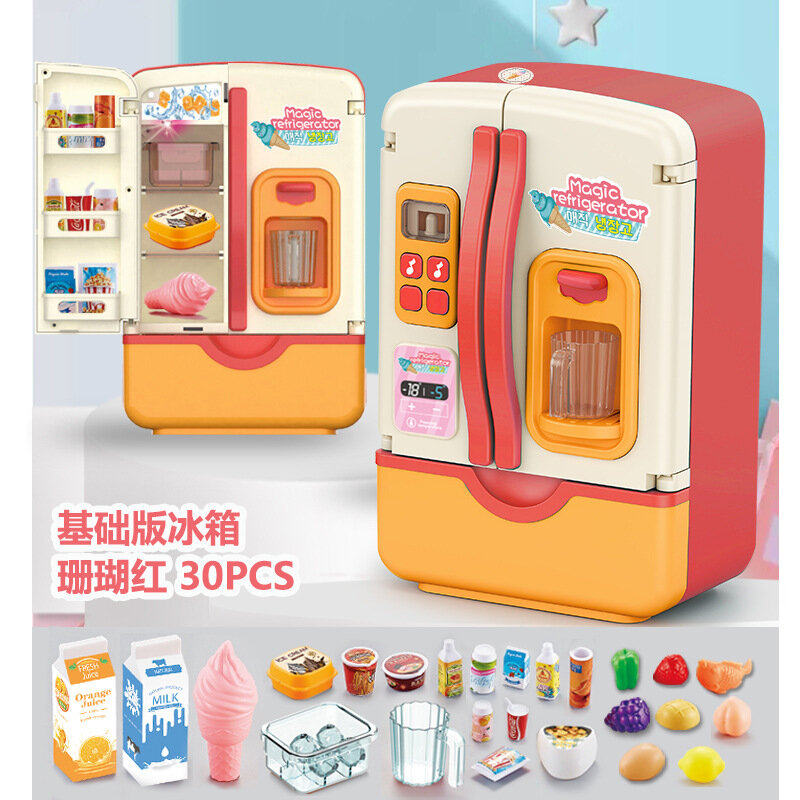Детский симулятор холодильника, большой емкости, двухдверный электрический холодильник с подсветкой и музыкой, игрушка для ролевых игр для мальчиков и девочек
