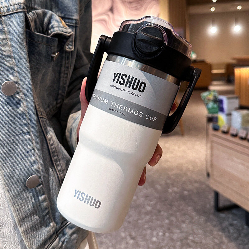 Термос большой емкости с ручкой, кофейная кружка, кружка для двух напитков, стильная автомобильная кружка для мужчин и