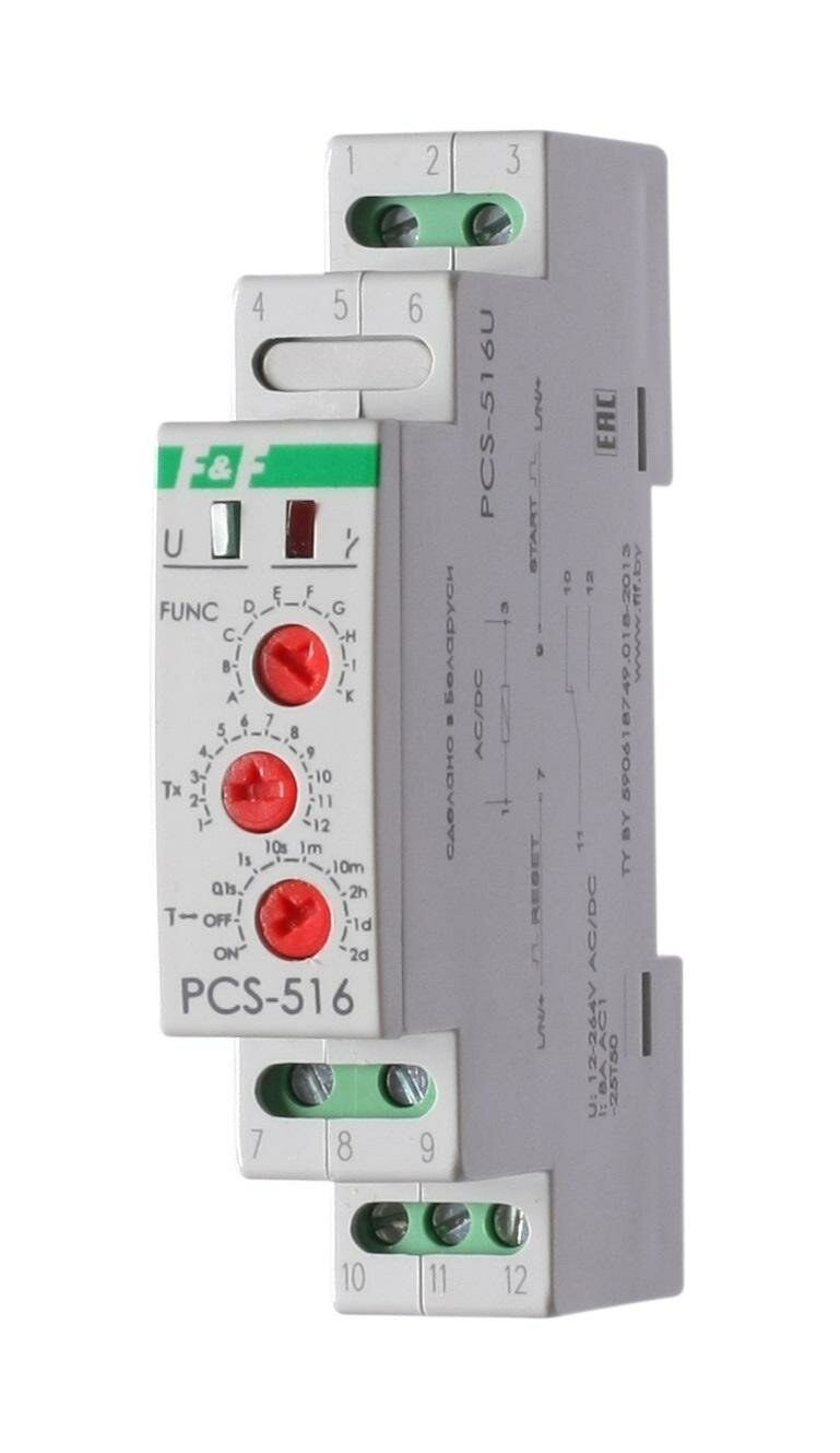 Реле времени Евроавтоматика F&F PCS-516U, 8А, 12-264В AC DC, 1 переключатель, IP20