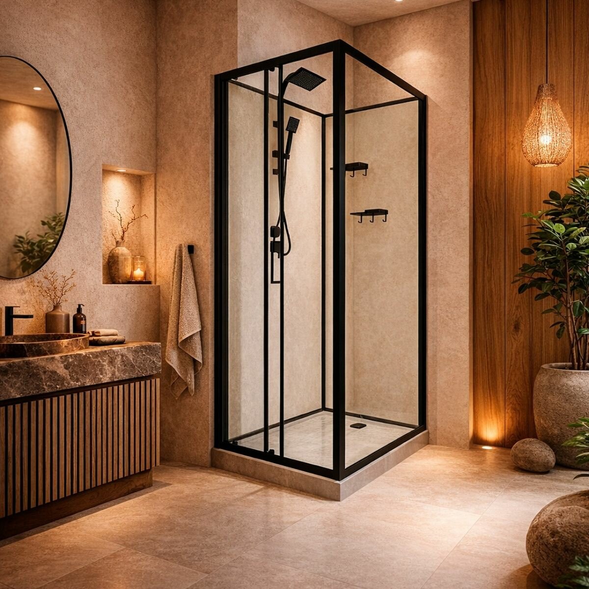 Душевая кабина без крыши с низким поддоном 98х98 CS-3010TM/W-100L левосторонняя, прозрачное стекло 4 мм, профиль черный