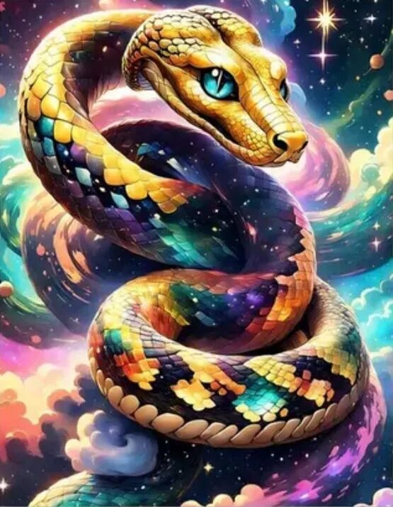 Алмазная Мозаика "Черная Золотая Змея" 40x50 См Алмазная Вышивка / Картина Стразами Подарков / Украшения