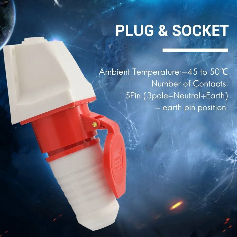 16 А 5-контактная вилка и розетка IP44 3 фазы 380-415 В 3P + N + Земля 16A
