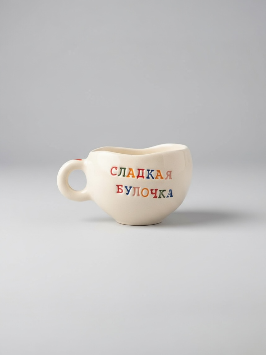 Кружка ручной работы с надписью «Сладкая булочка», керамика, 180 мл