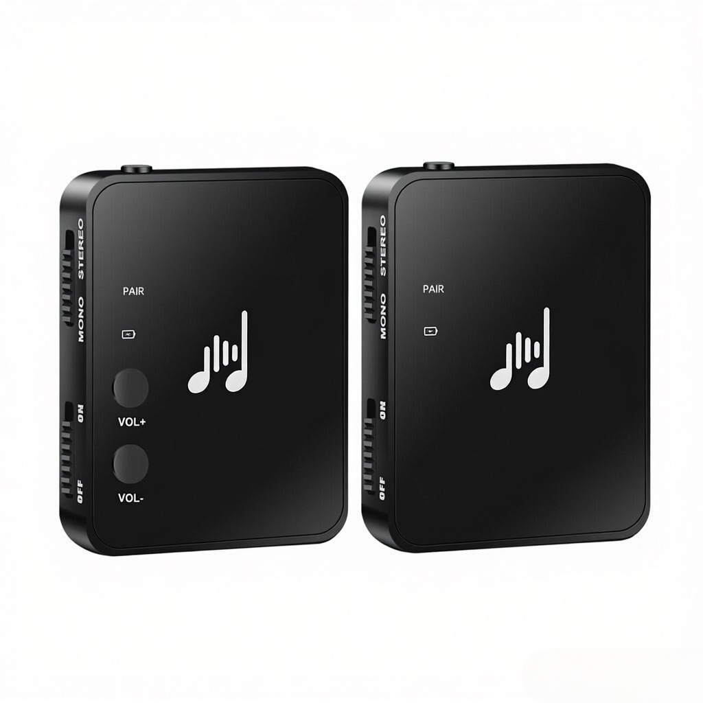 M-VAVE WP-10 Система передачи звука для мониторинга беспроводных наушников 2.4GHz, Трансмиттер и приемник с зарядкой, 24bit/48KHz, Диапазон 30 метров на улице, 15 метров через стены, Батарея передатчика 780mAh, приемника 550mAh, Размер 60*45*20mm, Вес