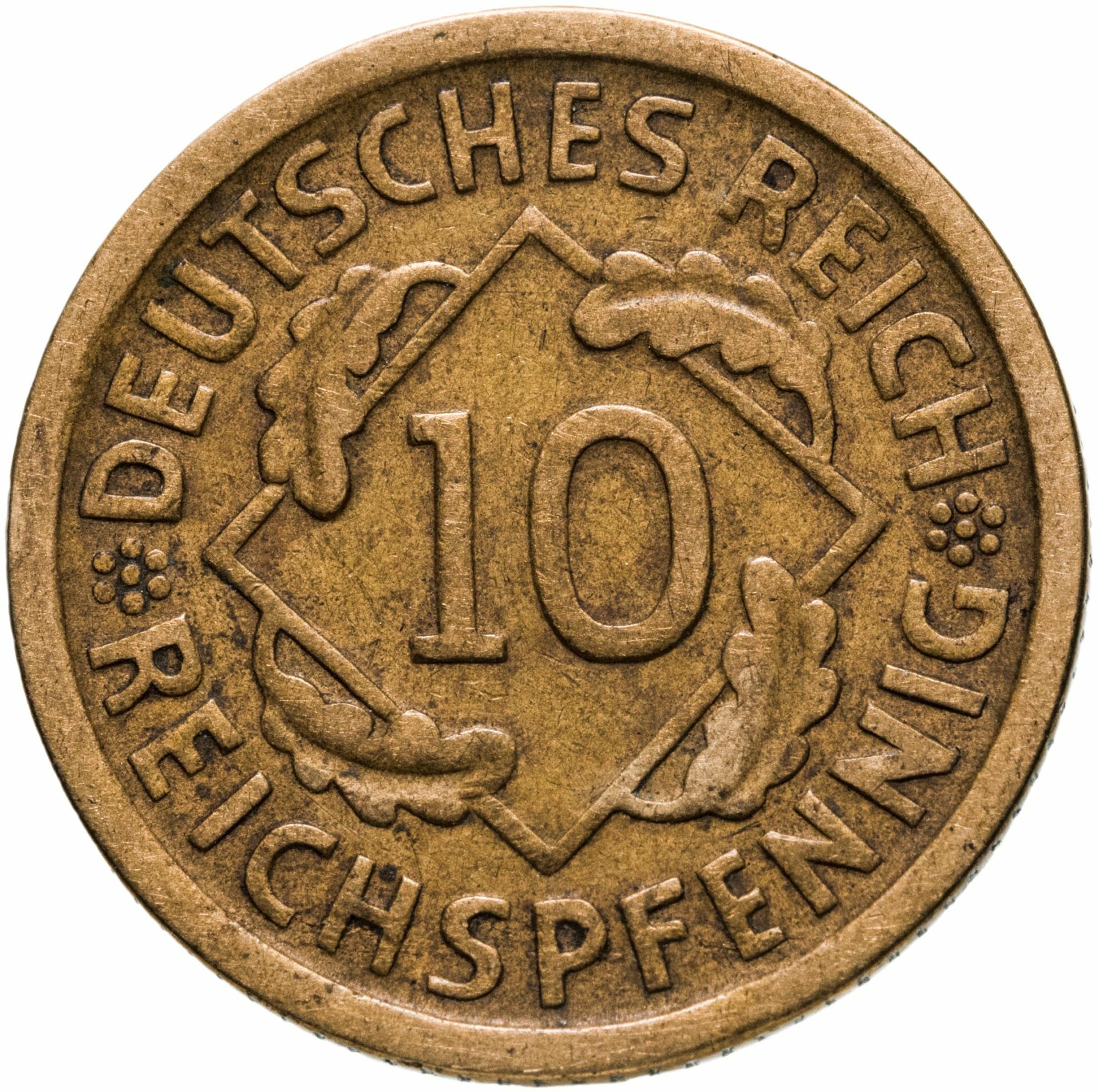 Германия 10 рейхспфеннигов reichspfennig 1925 знак монетного двора "D" — Мюнхен, Бронза, в сохранности VF