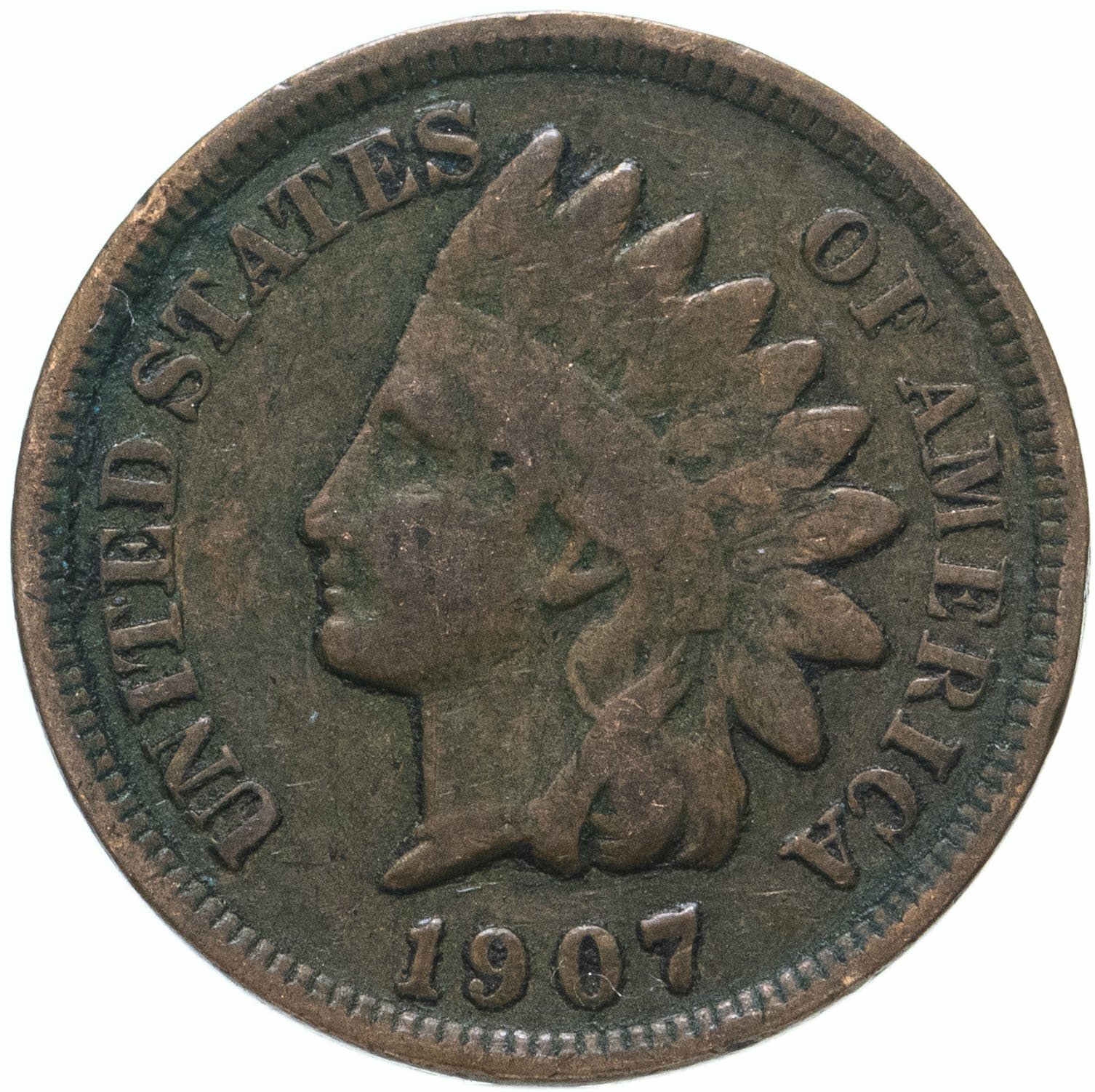 США 1 цент cent 1907 Indian Head Cent, Бронза, в сохранности VF