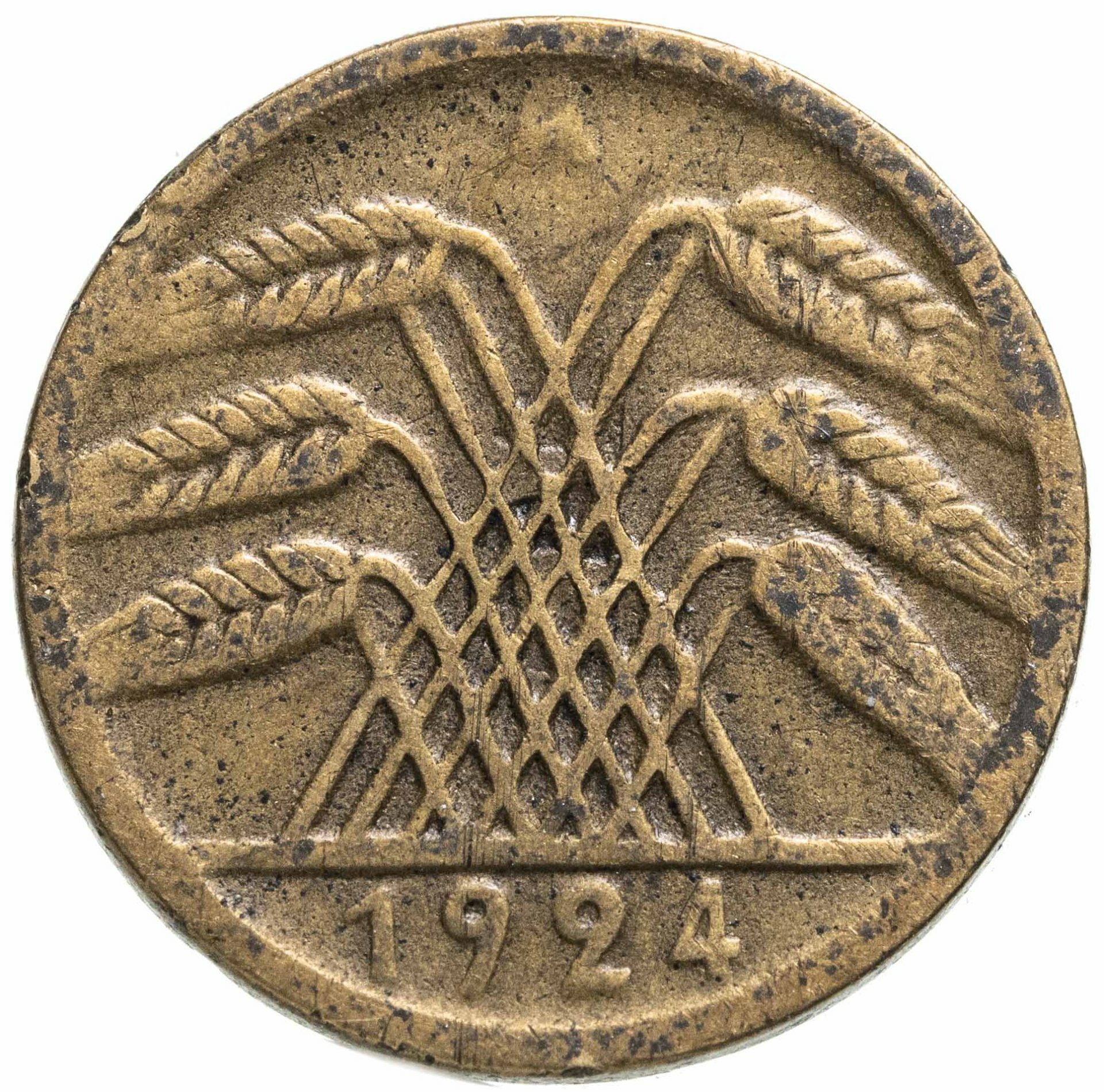 Германия 5 пфеннигов рентенпфеннигов, rentenpfennig 1924 A знак монетного двора "A" — Берлин, Бронза, в сохранности F