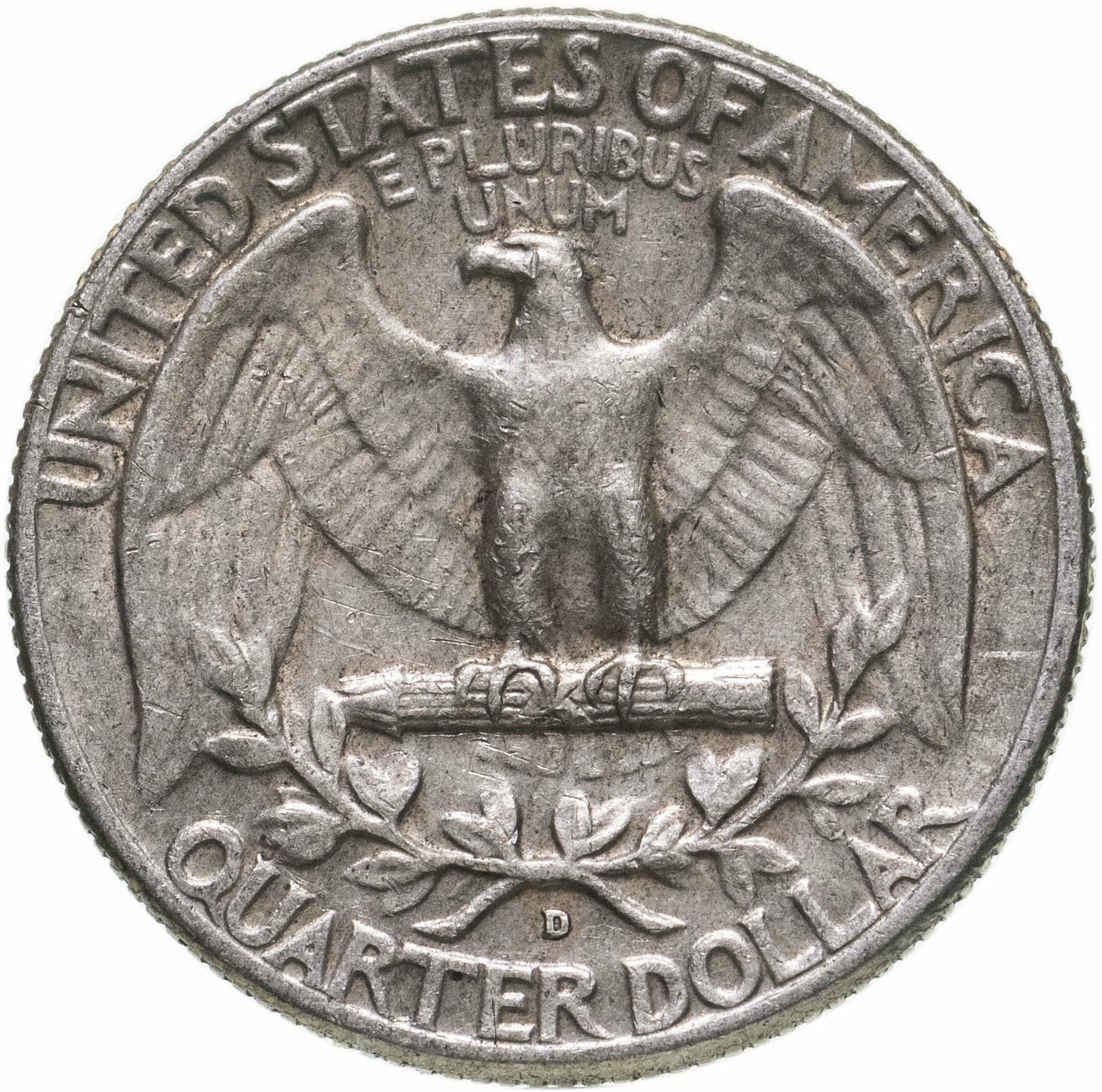 США 25 центов квотер, 1/4 доллара, quarter dollar 1964 D "Washington Quarter Вашингтон", Серебро 900, в сохранности XF