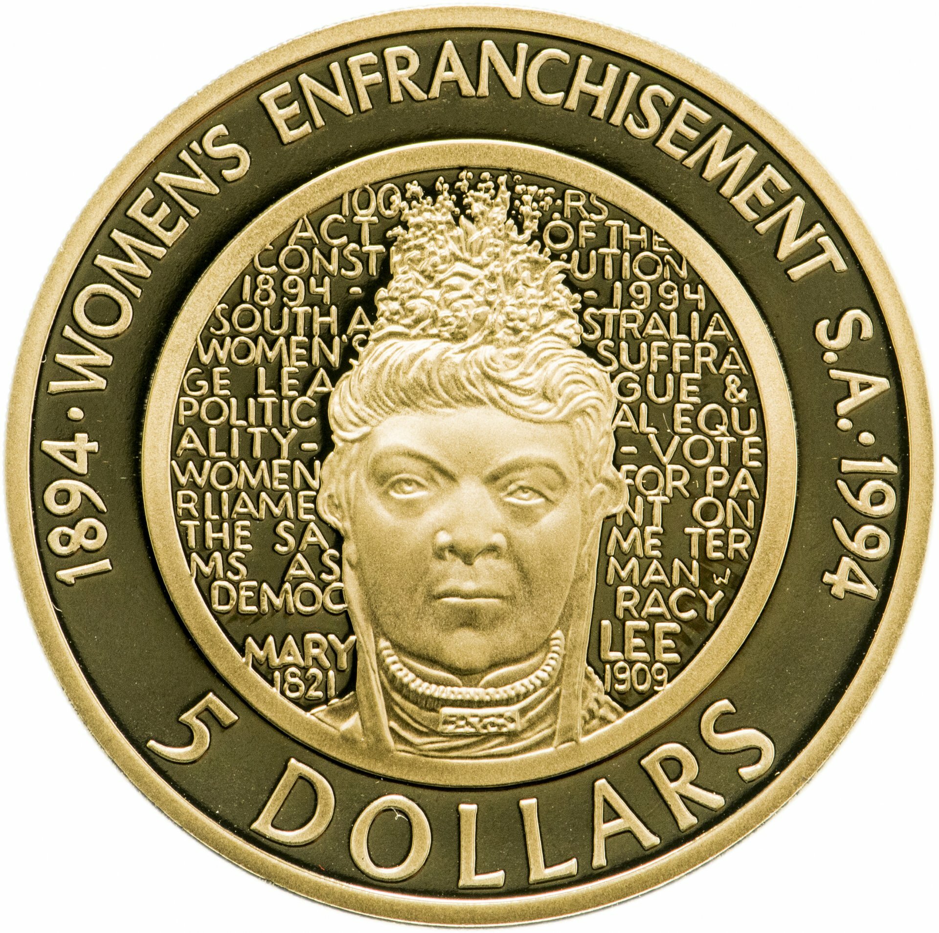 Австралия 5 долларов dollars 1994 "100 лет избирательному праву женщин", Алюминиевая бронза, в сохранности Proof