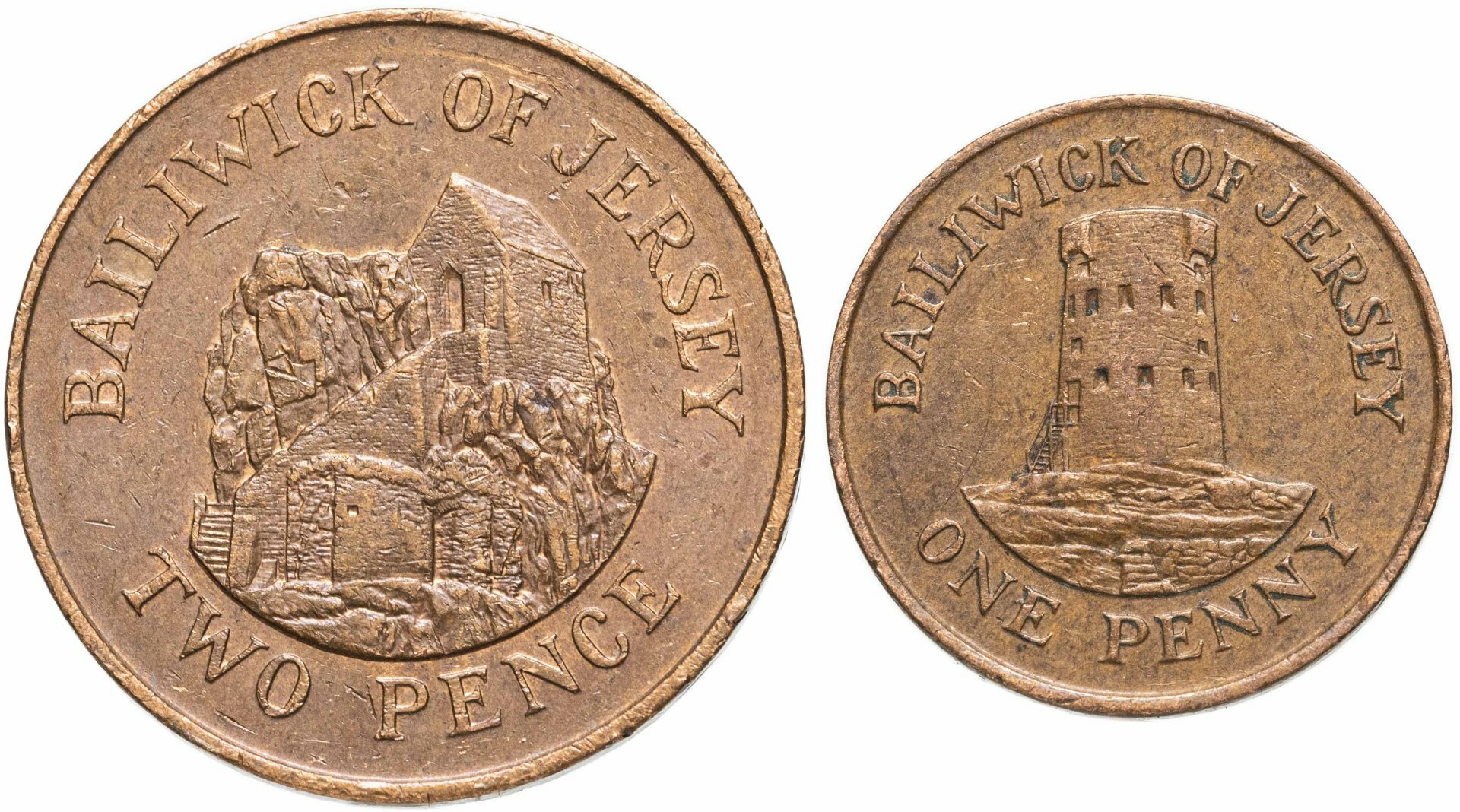 Джерси набор 1 и 2 пенса 1989-1990, Бронза, в сохранности VF-XF
