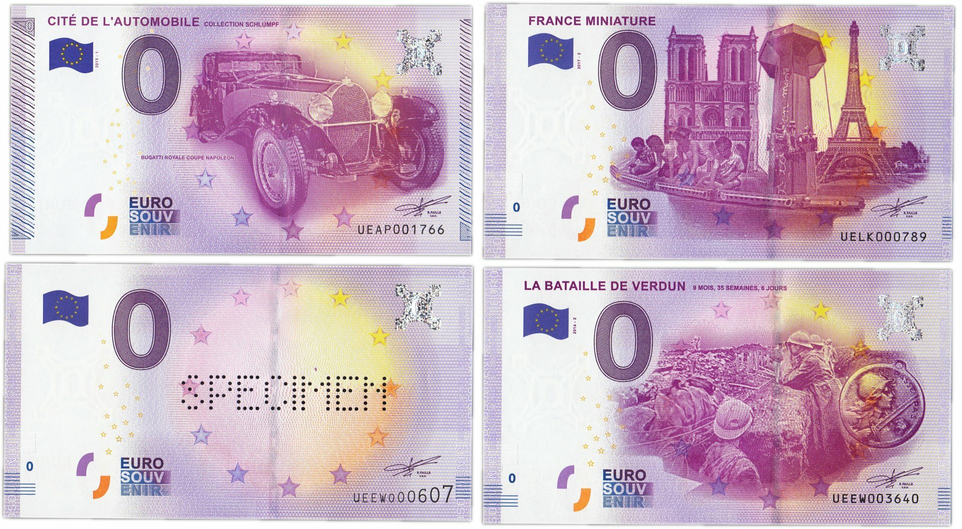 0 евро euro набор из 4х банкнот разных серий