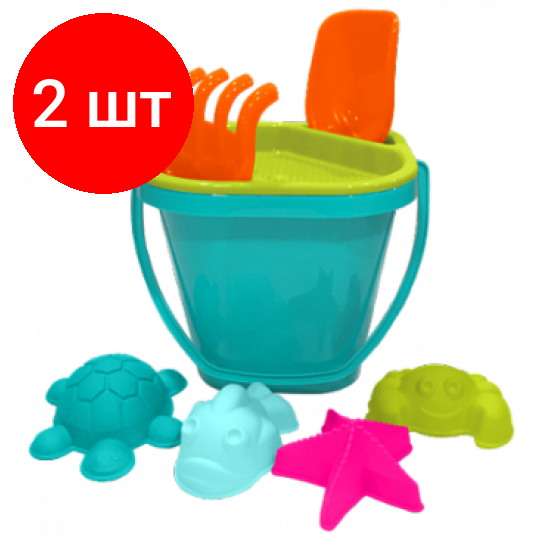 Комплект 2 шт, игрушка набор для игры С песком красочное лето ведерко+ситечко+совочек+граб+4ФОРМ 195*170*230 П-Ц