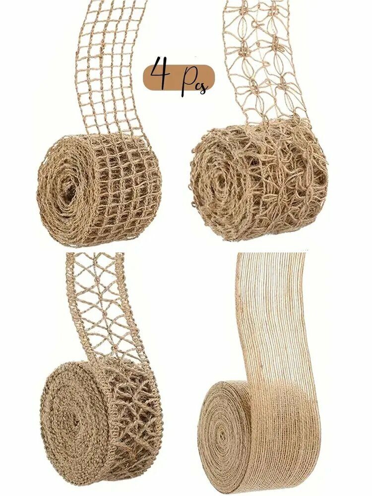 Льняные ленты из мешковины для рукоделия, декора и упаковки подарков, деревенский стиль, 4 штуки по 2 метра, эко-ткань для свадьбы и вечеринки