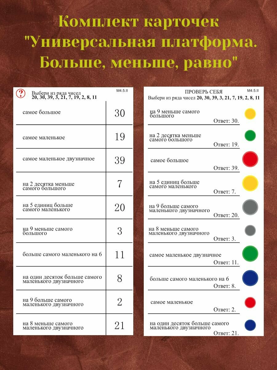 Комплект карточек "Универсальная платформа. Больше, меньше, равно"