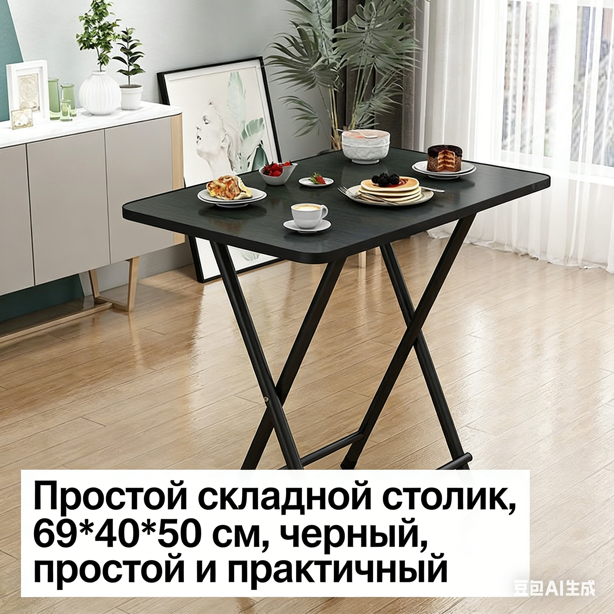 Простой складной столик, 69*40*50 см, черный, простой и практичный