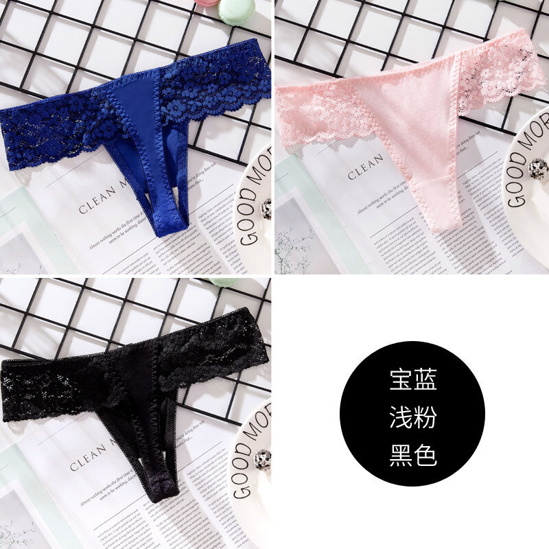Трехкомплектные низкие трусики-стринги для женщин, полностью хлопковые, сексуальные, прозрачные кружевные, европейские и американские соблазнительные невидимые трусы, бесшовное нижнее белье