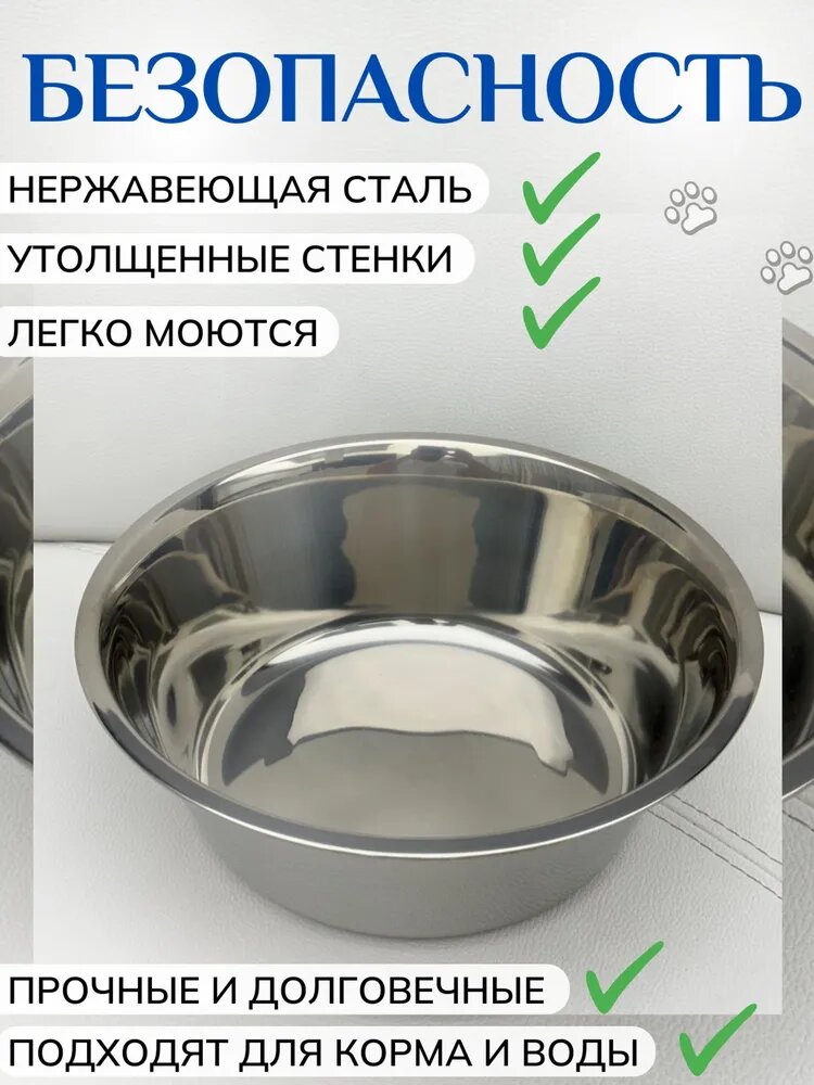 Миска металлическая из нержавеющей стали Dogland 1.6 л для кошек собак животных, 2шт