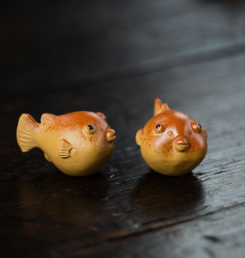 Исин сырая руда фиолетовый песок маленькая фугу рыба чай украшения для домашних животных чайная игра ручной работы