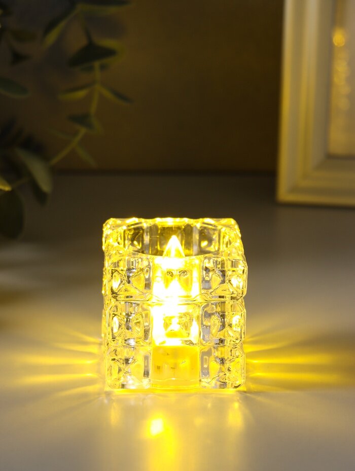 Светодиодная свеча LED-ночник RISALUX В кубе, 3×LR1130, прозрачный, 4.7×4.7×4.7 см, 2 шт.
