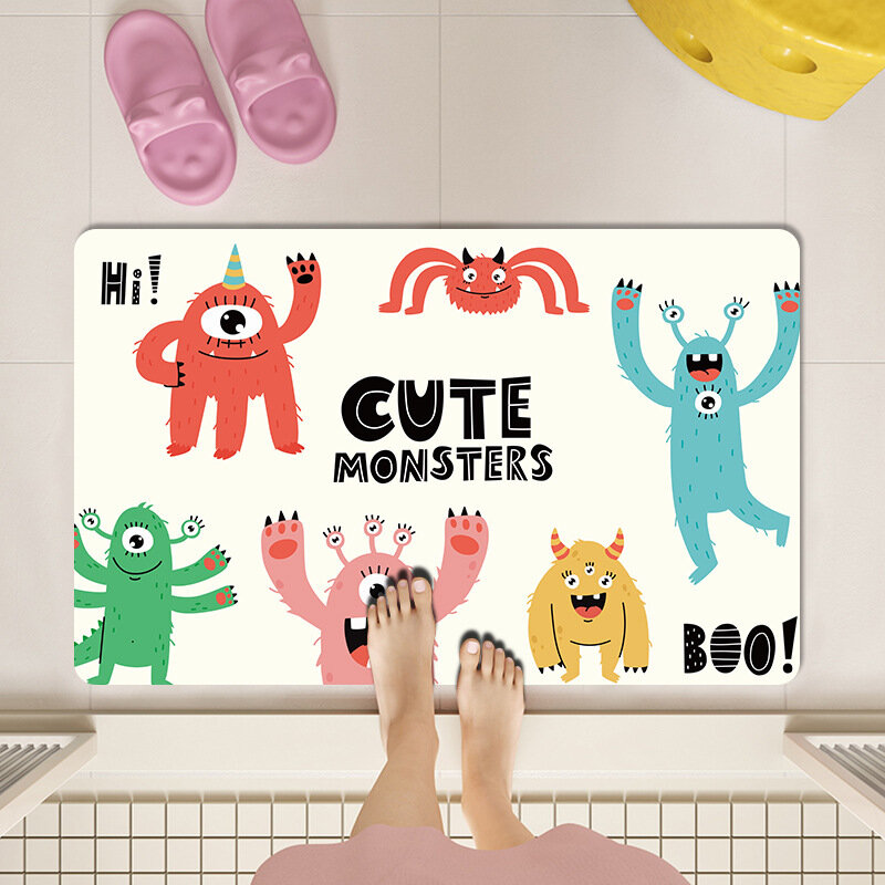 Быстросохнущий противоскользящий коврик для ванной с рисунком Little Monster C, размер 40x60 см, нескользящее покрытие,