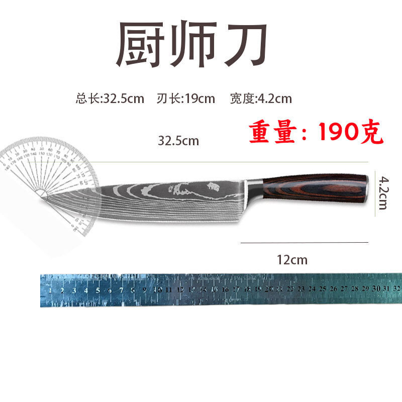 Набор ножей с дамасским узором, стальные ножи с цветной деревянной ручкой, лазерный узор, поварской нож, фруктовый нож, кухонные ножи для дома