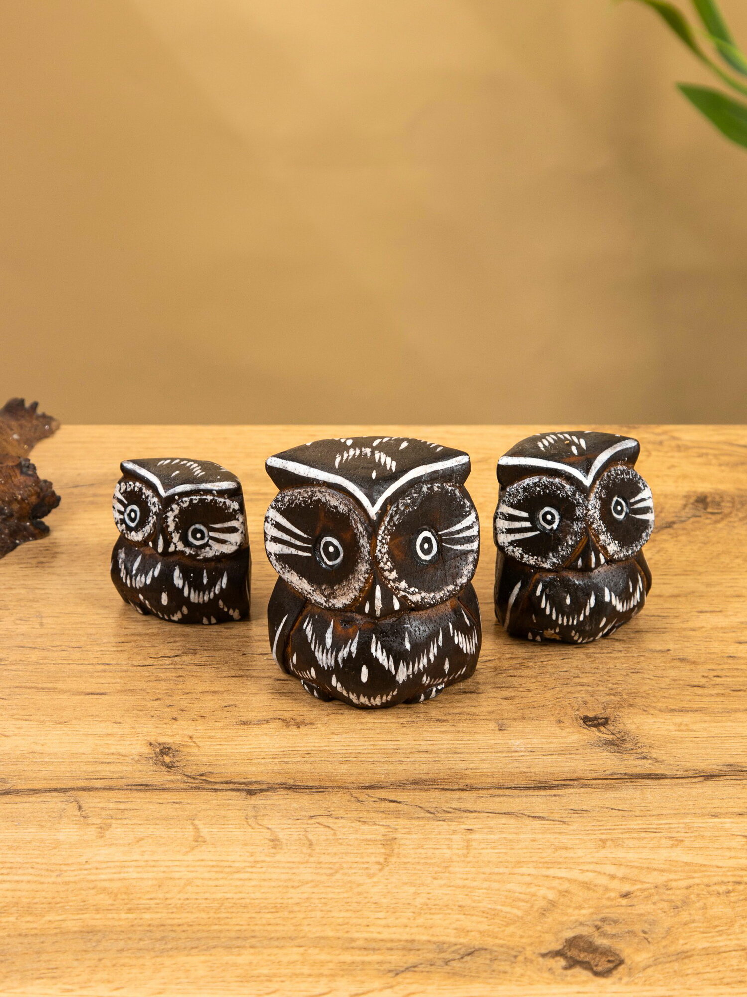 Сувенирный набор "Совы с перьями", 3 шт, 6x19x8 см, дерево, тематика праздника: универсальная тематика