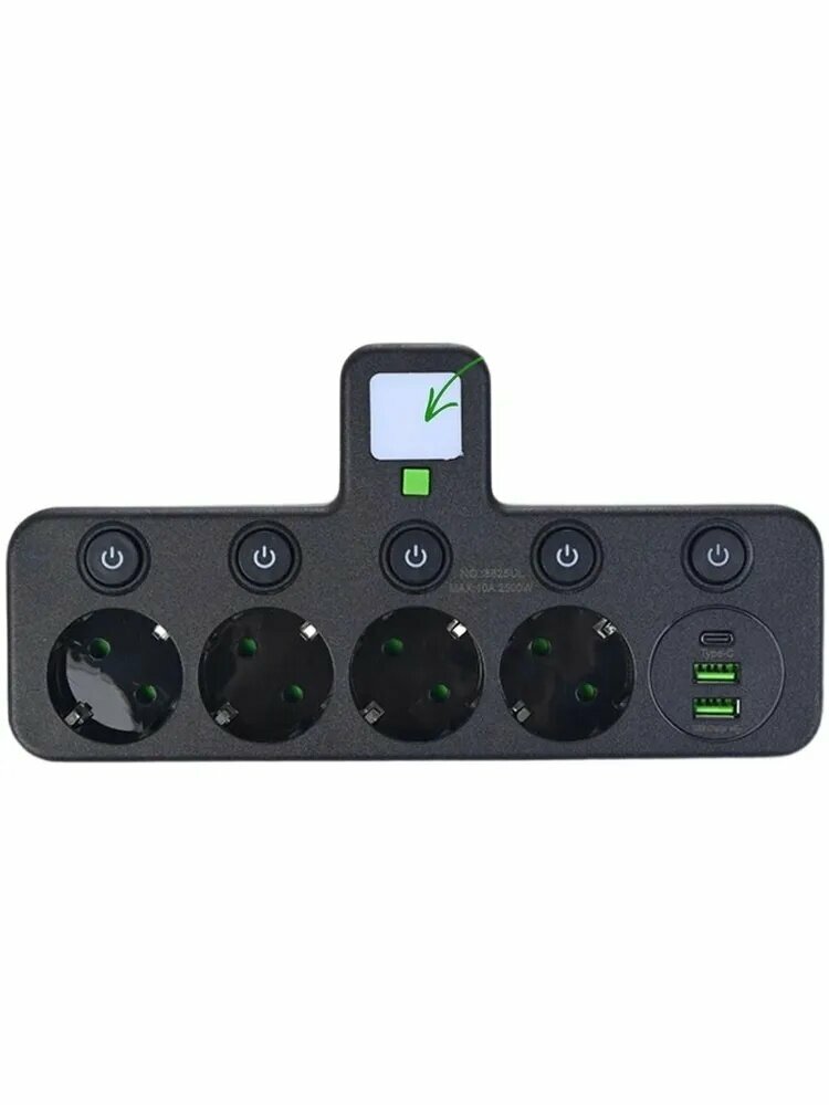 Тройник в розетку 4 гнезда с раздельными выключателями, сетевой фильтр с USB, Type-C. Разветвитель электрический с фонариком