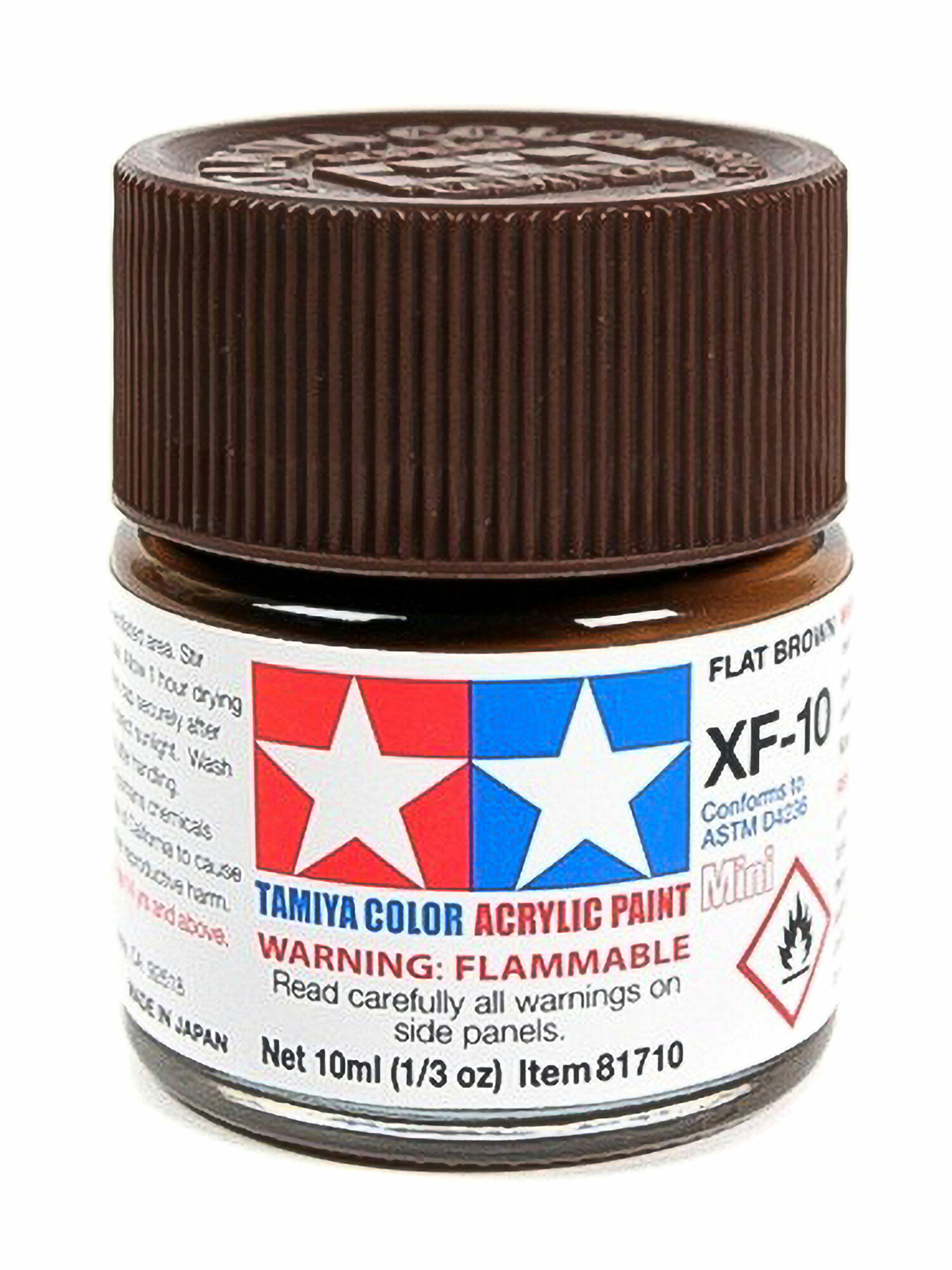 Краска акриловая Tamiya Color XF-10 Brown 81710 коричневая матовая, 10 мл