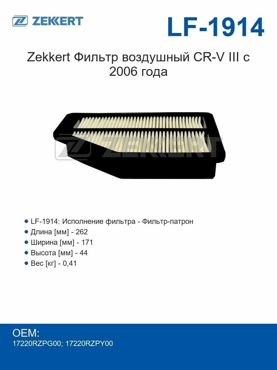 Zekkert Фильтр воздушный CR-V III с 2006 года