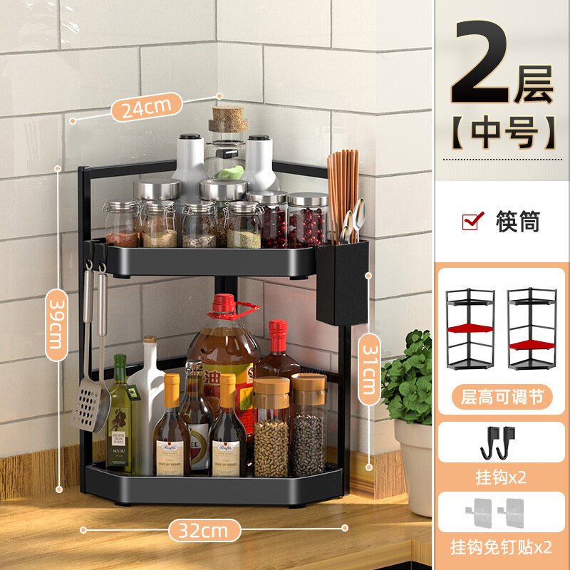 Кухонная полка для хранения, многоярусная, без сверления, треугольная полка для специй, угловая полка для ножей, палочек для еды, органайзер для бутылок с приправами