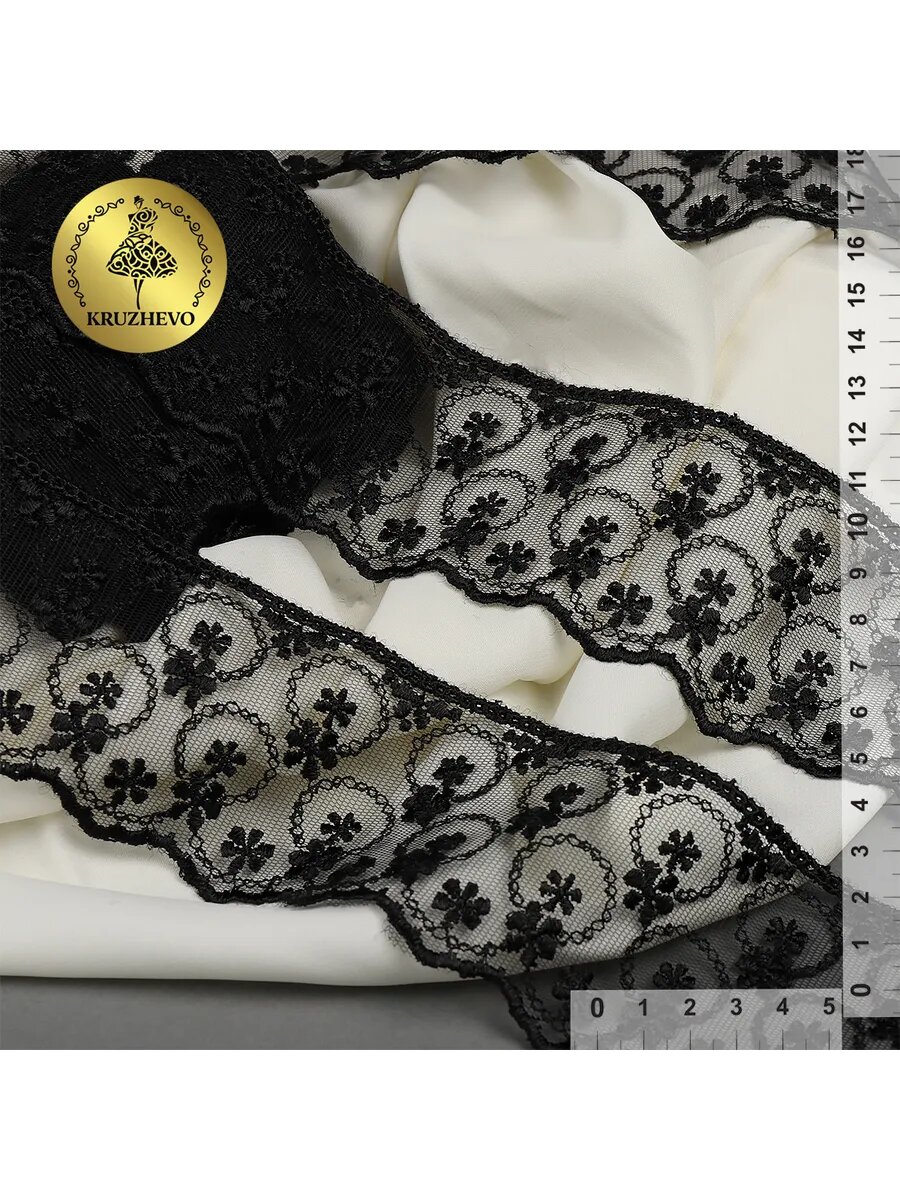 Кружево на сетке шир.60мм цв.03 черный уп.9м