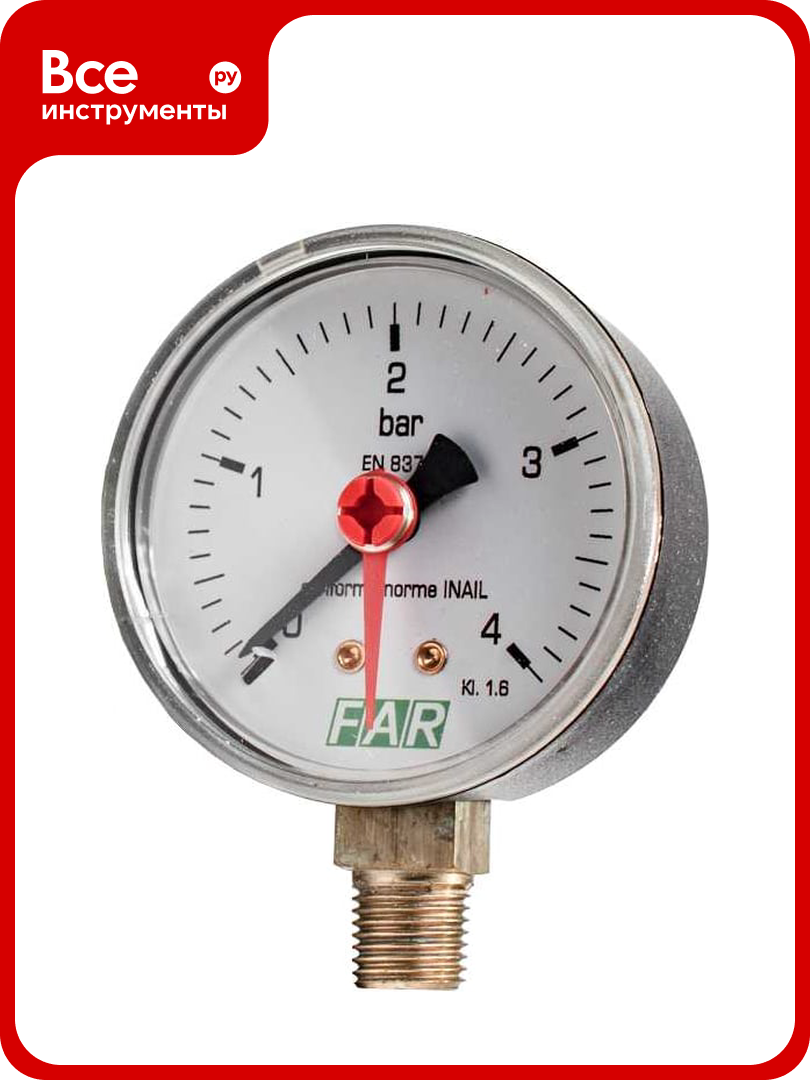 Манометр FAR 1/4", 0-4 бар, - 20-80 C, O 63 мм FA 2500 R04, радиальное соединение, защита