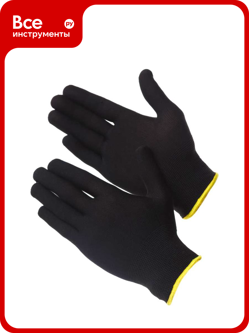 Перчатки нейлоновые Gward Touch Black черного цвета, без покрытия, размер S, 12 пар в упаковке