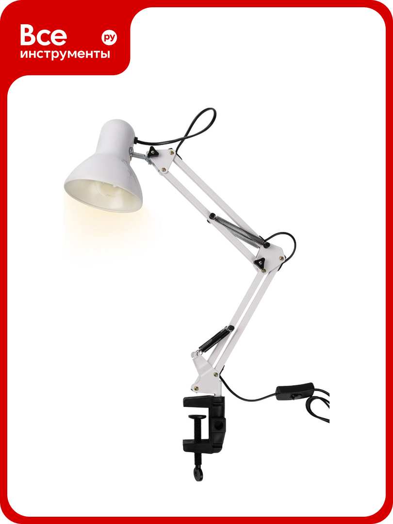 Настольный светильник ФАZА TBL-01, под лампу Е27, струбцина, белый 5046214, современный дизайн, глянцевый