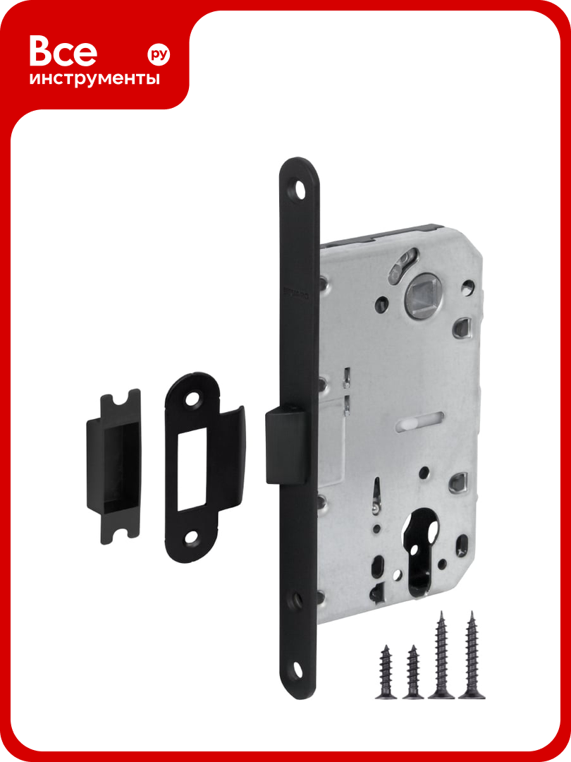 Корпус врезного замка c защёлкой FUARO PLASTP85C-50 (P85C-50) BL черный