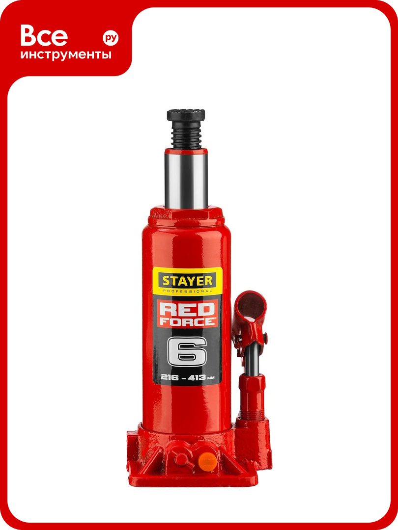 Гидравлический бутылочный домкрат STAYER RED FORCE, 6т, 216-413 мм, в кейсе, 43160-6-K 43160-6-K_z01