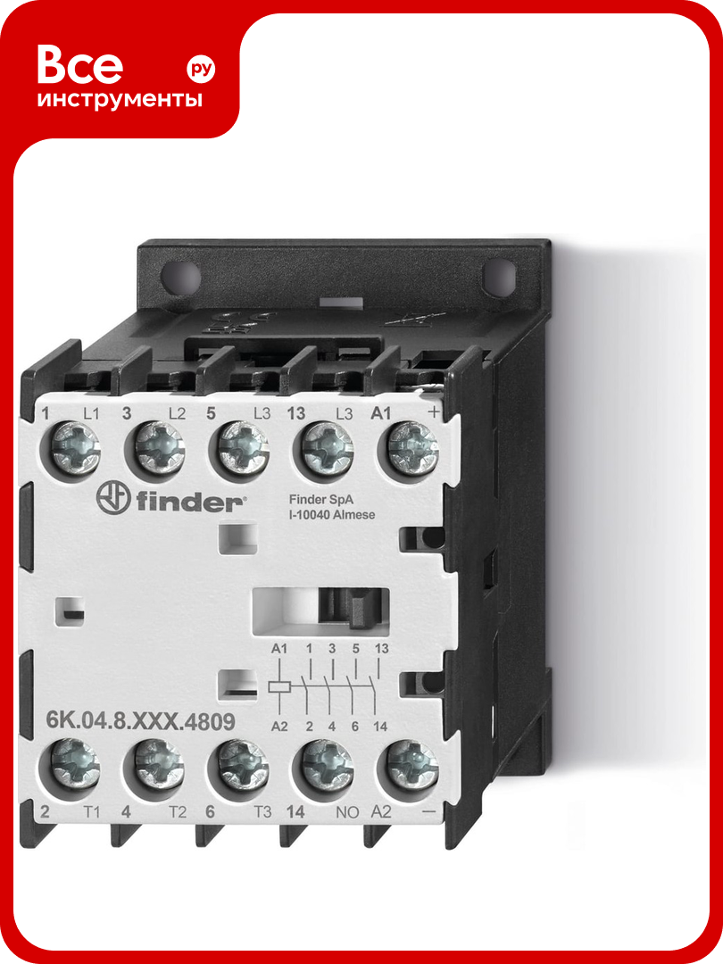 Миниконтактор Finder 3NO 9A (АС3 400В) + 1NO 2A; контакты AgSnO2; катушка 24В DС; степень защиты IP20 6K0490244809