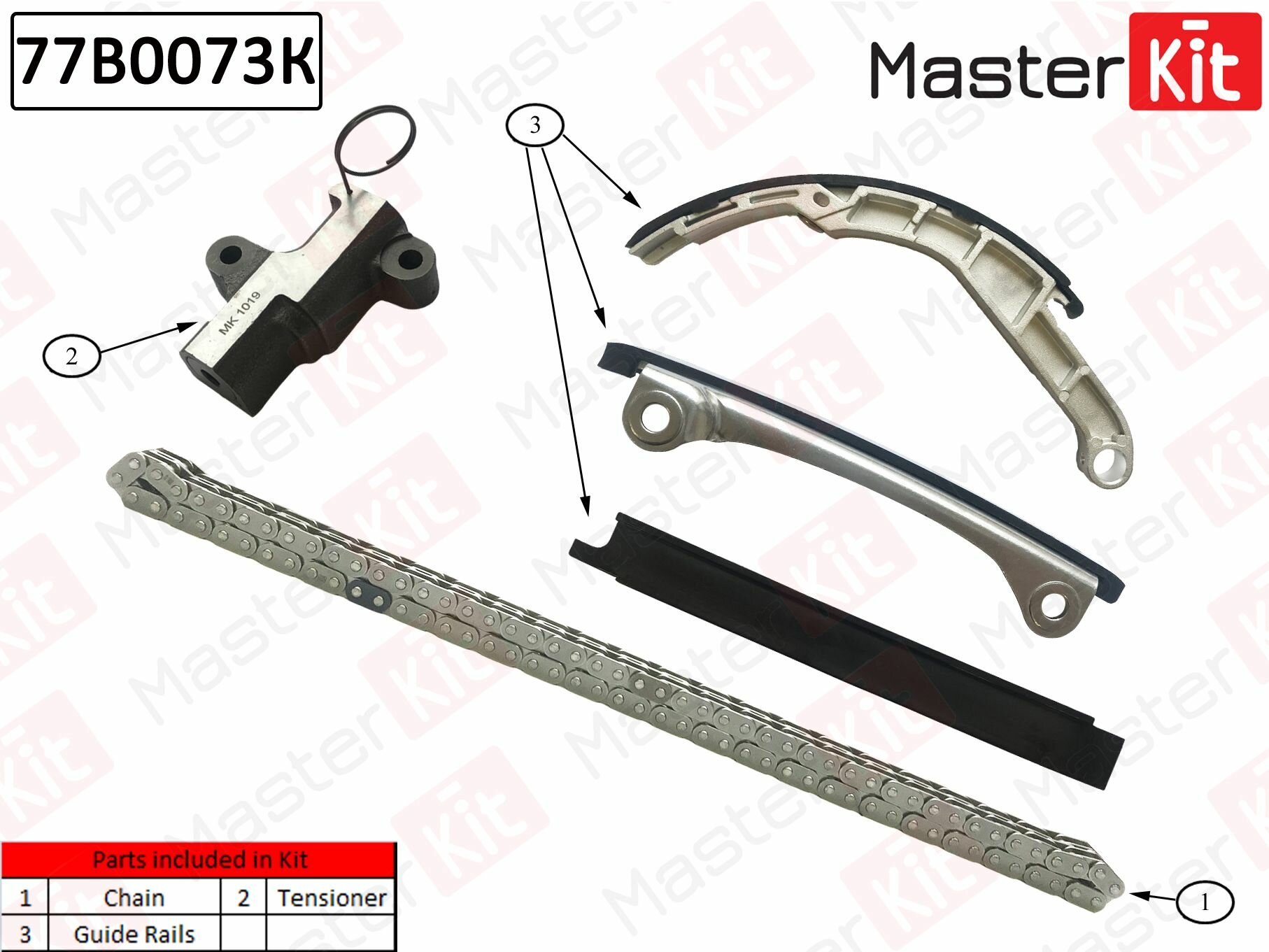 Комплект цепи ГРМ NISSAN Navara 2.5 D YD25DDTi 00-05 без звездочек MasterKit 77B0073K