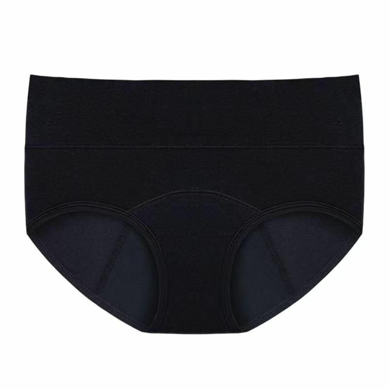 Женские хлопковые трусы с высокой талией, непродуваемые, для менструации и послеродового периода, Черный - XL