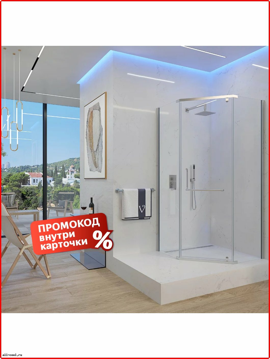 Душевой уголок Veconi Ermes 80x80, четверть круга, прозрачное, серебристый, без поддона в комплекте