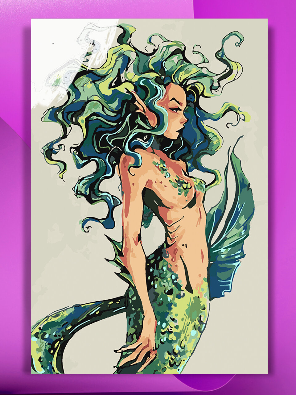 Картина по номерам на холсте Скетч русалки, 40 х 60 см