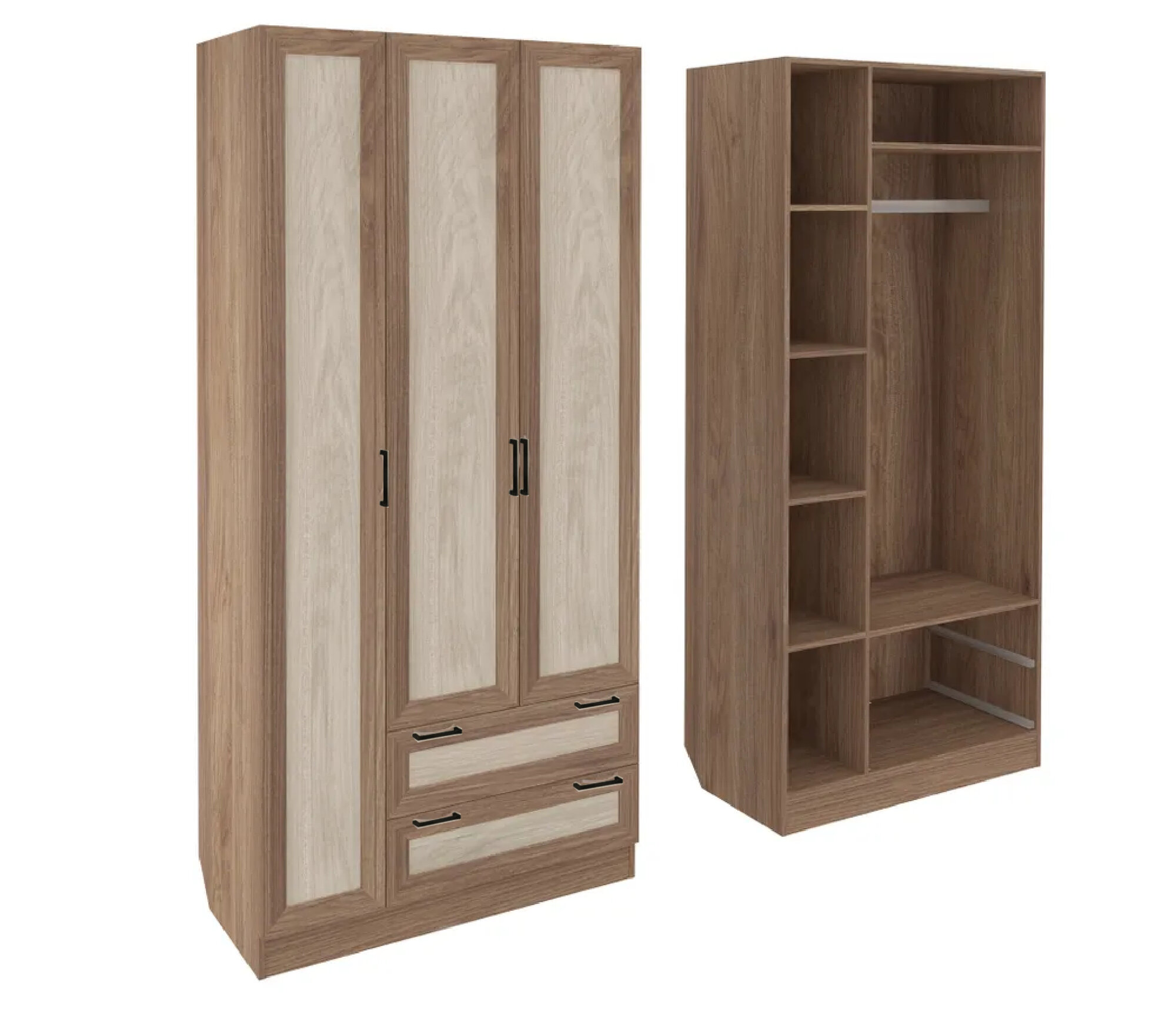 Шкаф распашной, гардероб, шкаф для одежды ШК-3/9 120/210/52 Шимо темный/Шимо светлый