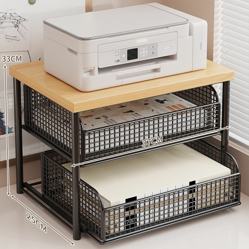 Настольная полка для принтера, 33x37x25 см: металлическая сетка + деревянная столешница, 2 уровня, для офиса, белая, EPSON